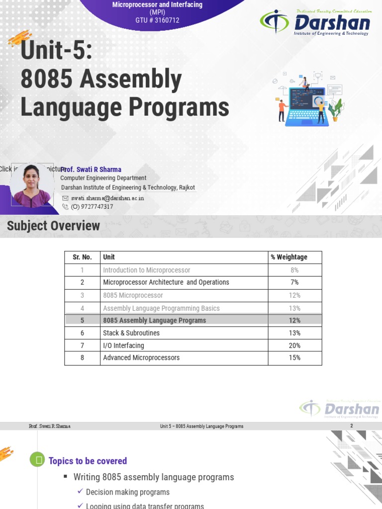 Unit-5: 8085 Assembly Language Programs: (MPI) GTU # 3160712 | PDF | Classes Of Computers ...
