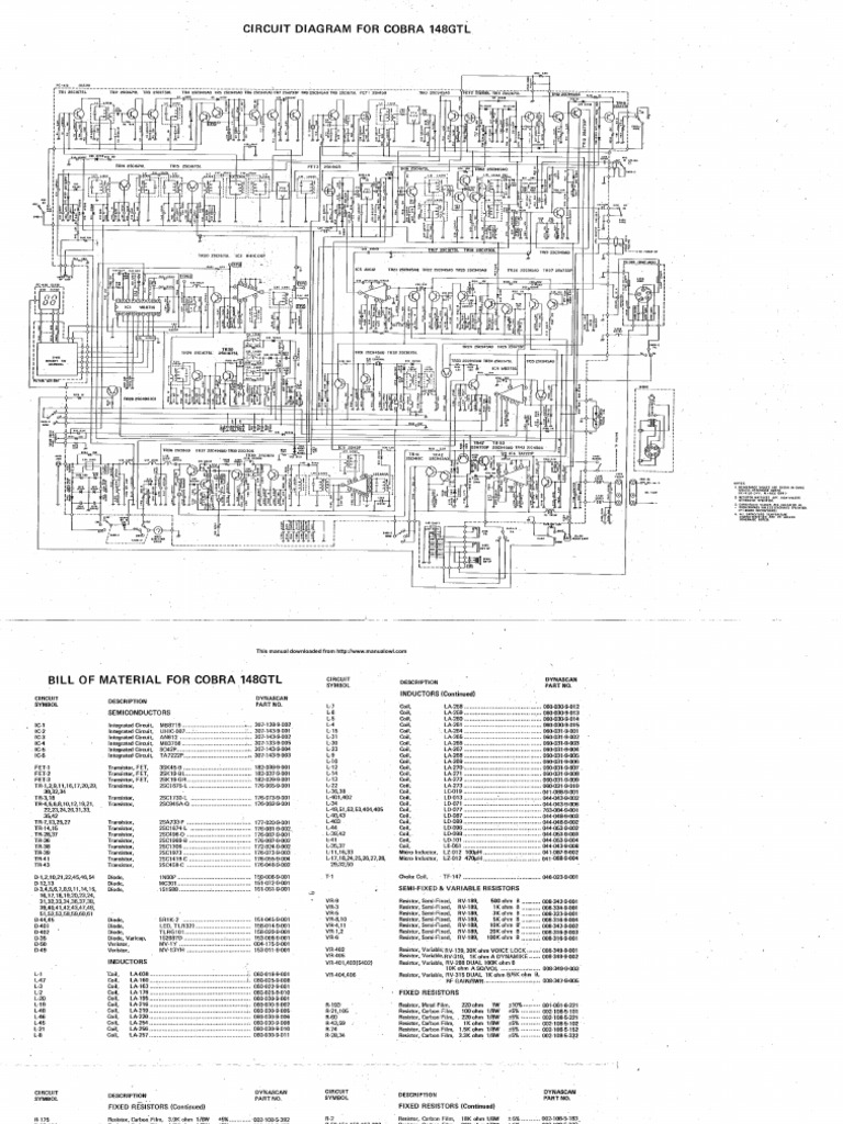 CIRCUIT DIAGRAM PARTS LIST FOR COBRA 148GTL CB RADIO | PDF | Resistor ...