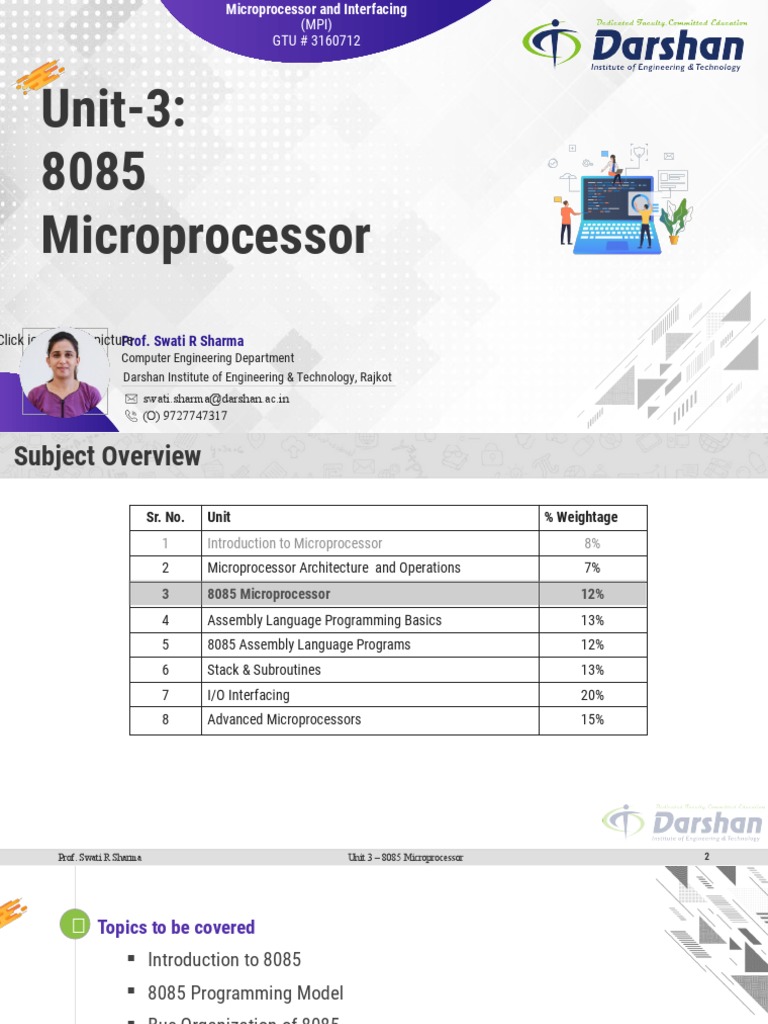 Unit-3: 8085 Microprocessor: (MPI) GTU # 3160712 | PDF | Central Processing Unit | Electronics