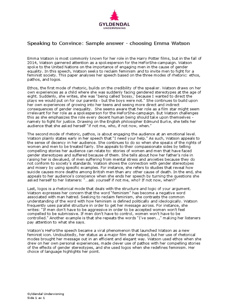 Sample Essay Emma Watson | PDF | Feminism | Gender Studies