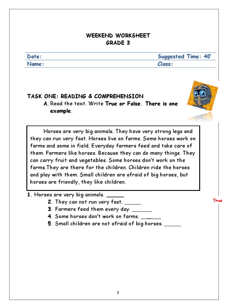 GRADE 3 English Worksheet | PDF | Horses