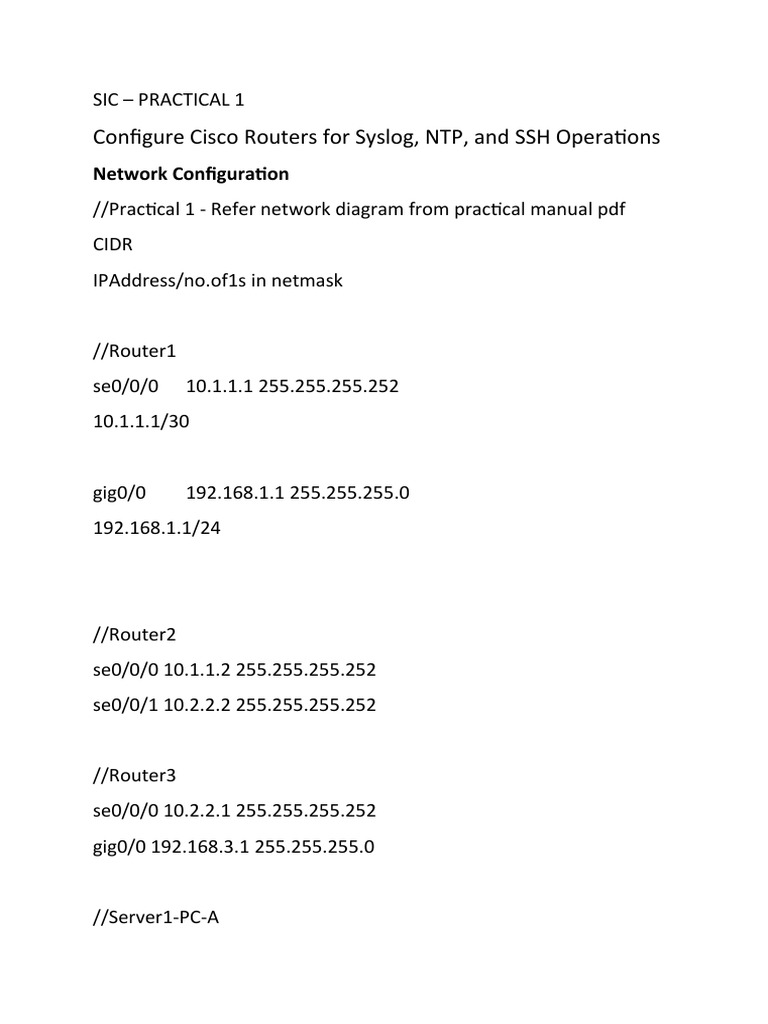 Configure Cisco Routers For Syslog, NTP, and SSH Operations: Network Configuration | PDF ...