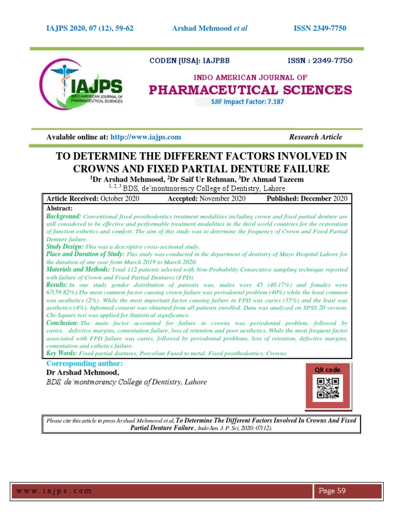 Dental Crown & FPD Failure Factors | PDF | Dentistry Branches | Health Care