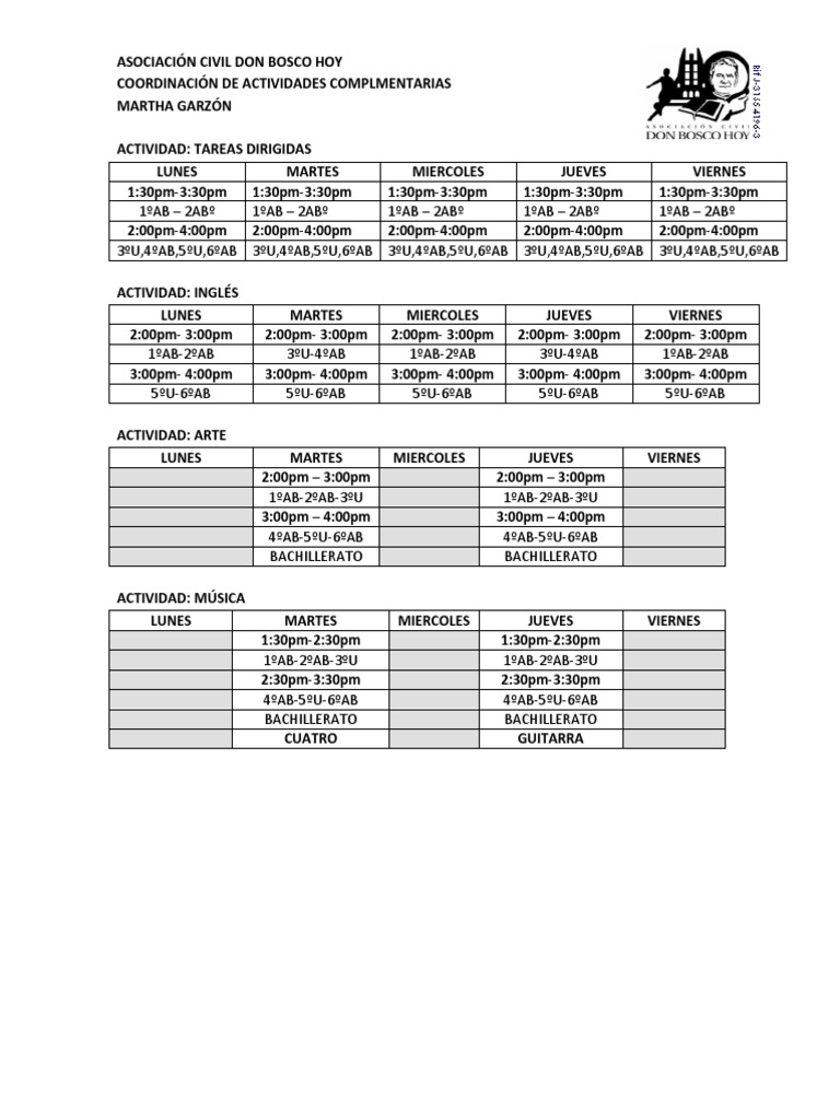 Asociación Civil Don Bosco Hoy Horarios Definitivos 3 Lapso | PDF