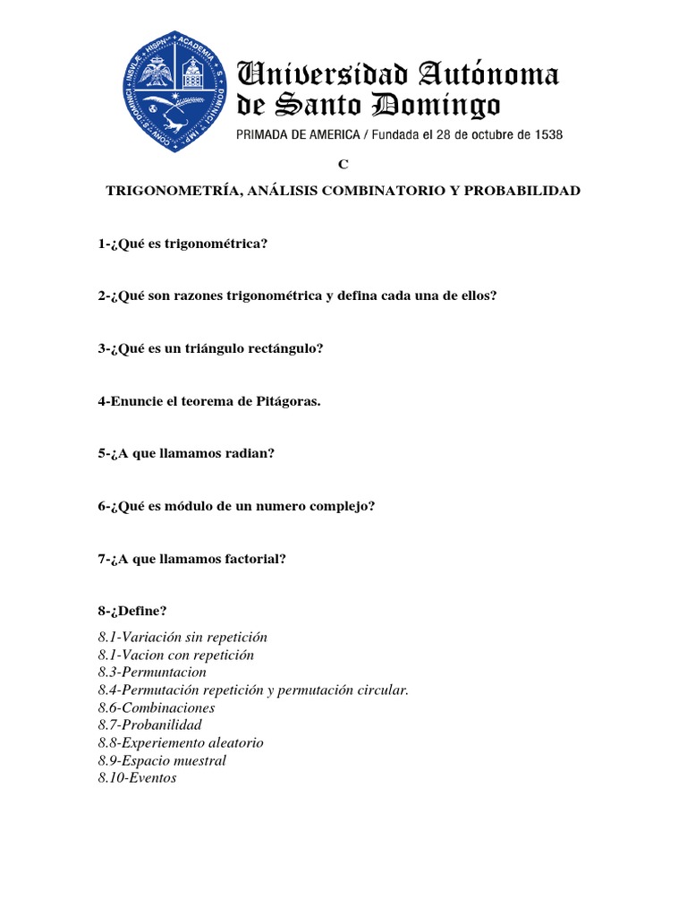 Unidad 7C Trigonometria y Analisi Combinatorio Probabilidad | Descargar ...