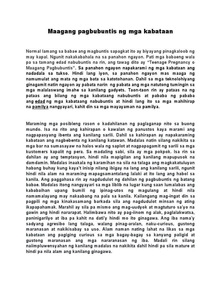 Maagang Pagbubuntis NG Mga Kabataan | PDF