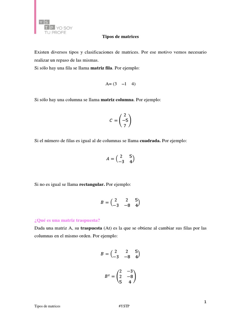 Tipo de Matrices | PDF | Matriz (Matemáticas) | Matemáticas