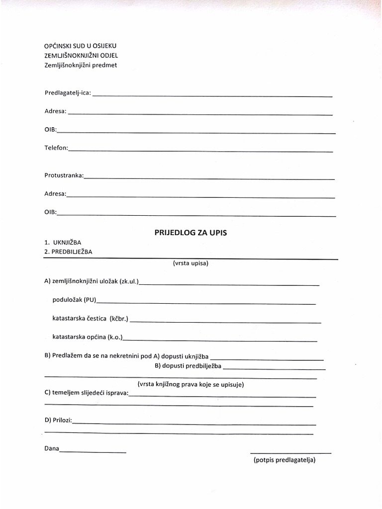 Prijedlog Za Upis | PDF
