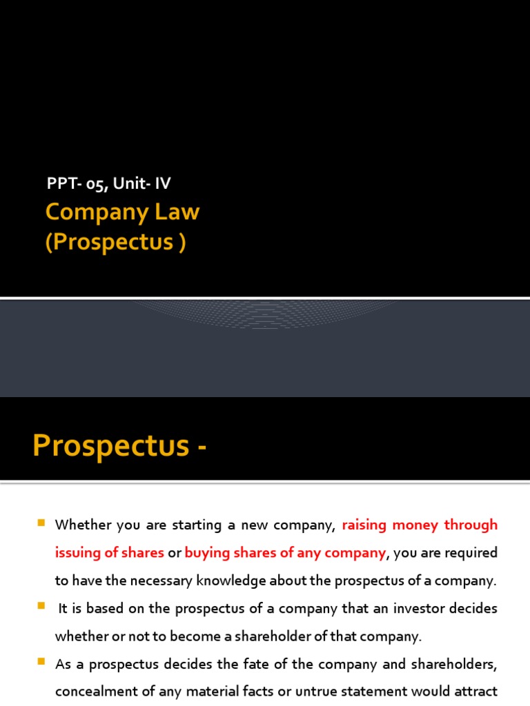 Company Law (Prospectus) : PPT-05, Unit - IV | PDF | Securities ...