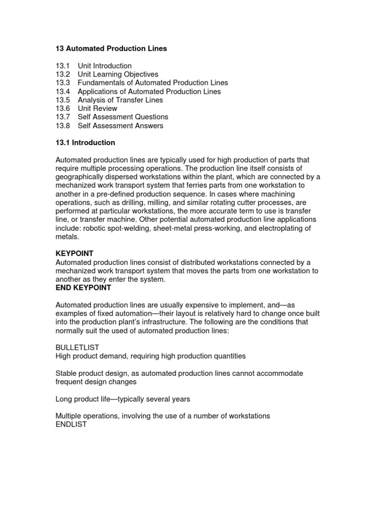 Overview of Automated Production Lines | PDF