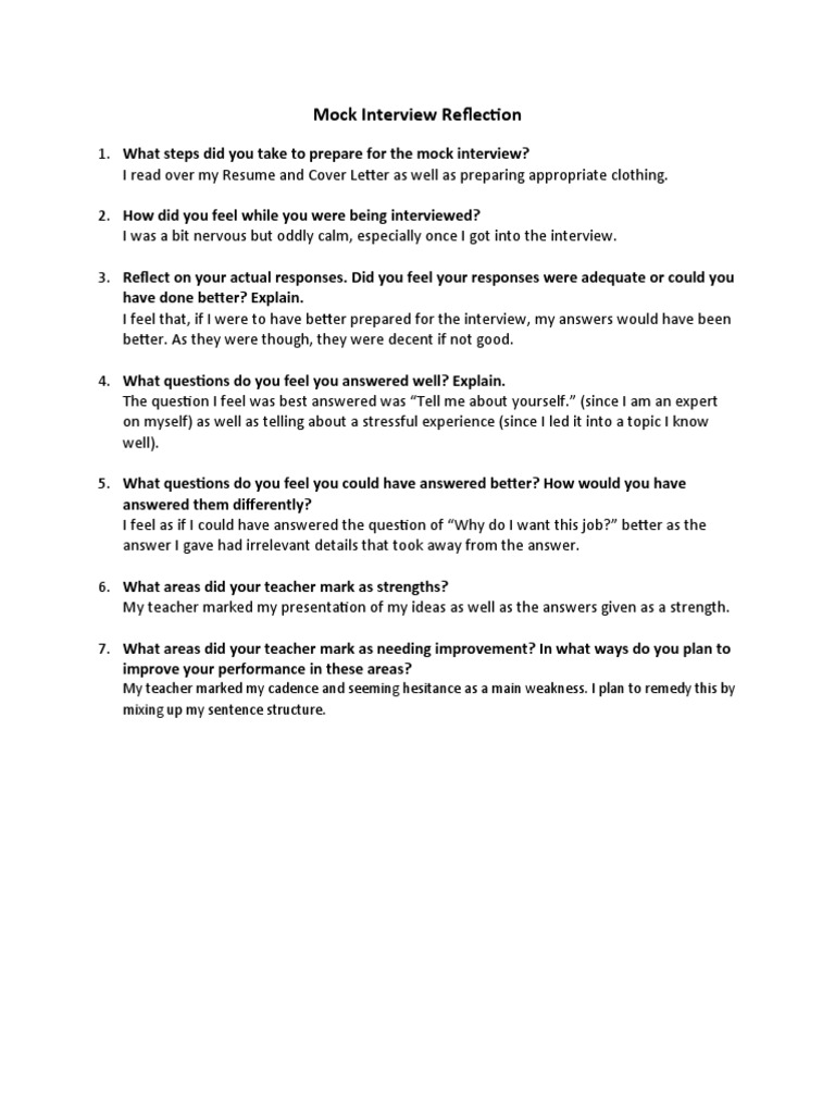 Lesson 9 - Mock Interview Reflection | PDF