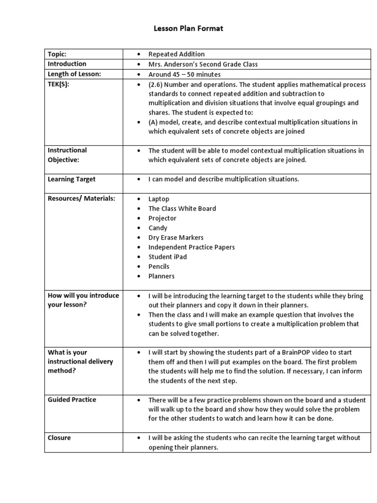 Lesson Plan With Explainations | PDF | Lesson Plan | Multiplication