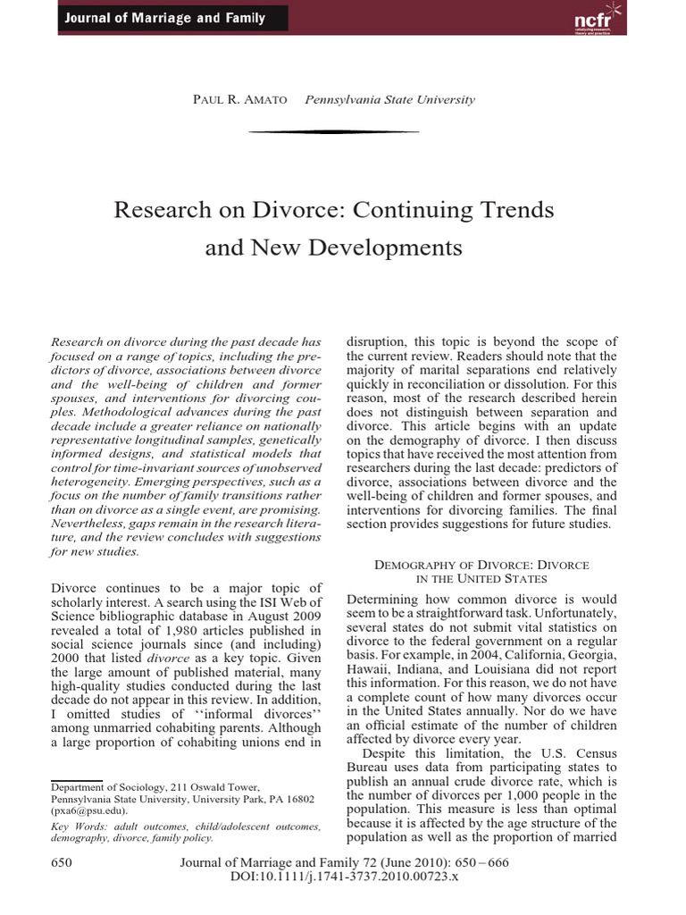 Trends in Divorce Research Insights | PDF | Divorce | Cohabitation