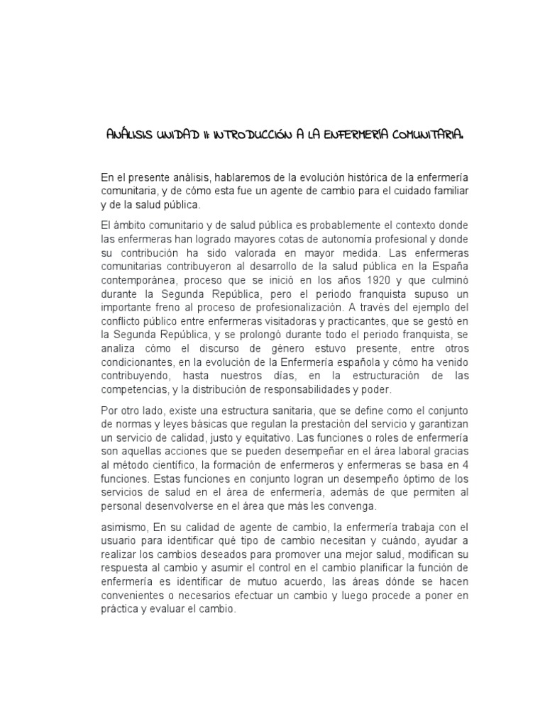 Unidad 2 - Analisis - Introducción A La Enfermería Comunitaria | PDF | Enfermería | Salud mental