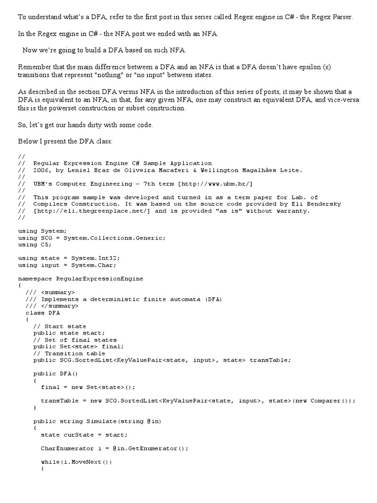 Regex Engine in C# - The DFA | PDF | Computer Science | Theoretical ...