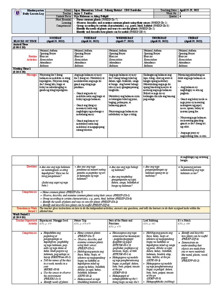 Kindergarten-DLL-Q4-Week2 Asf | PDF