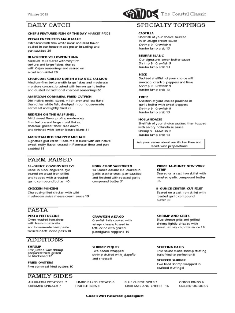 Gaidos Menu | PDF | Martini (Cocktail) | Salad