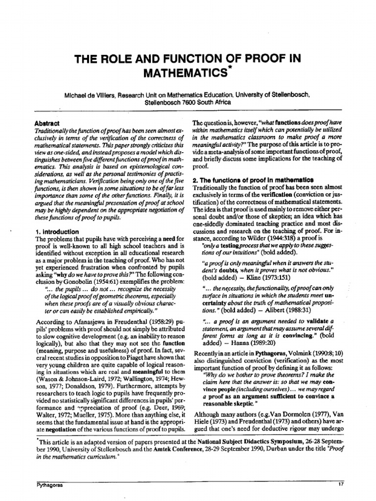 Functions of Proof in Mathematics | PDF | Mathematical Proof | Theorem