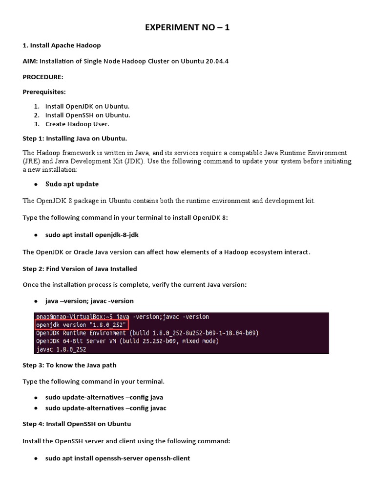Experiment No - 1 | PDF | Apache Hadoop | Secure Shell