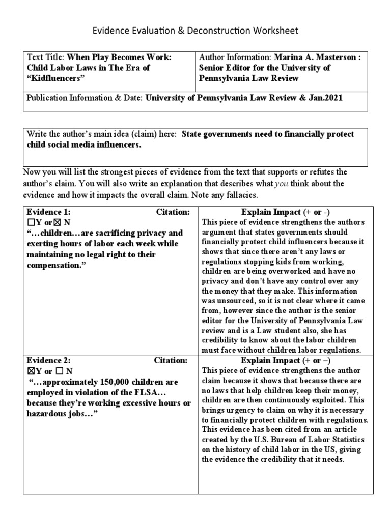 Evidence Evaluation & Deconstruction Worksheet | PDF | Employment ...