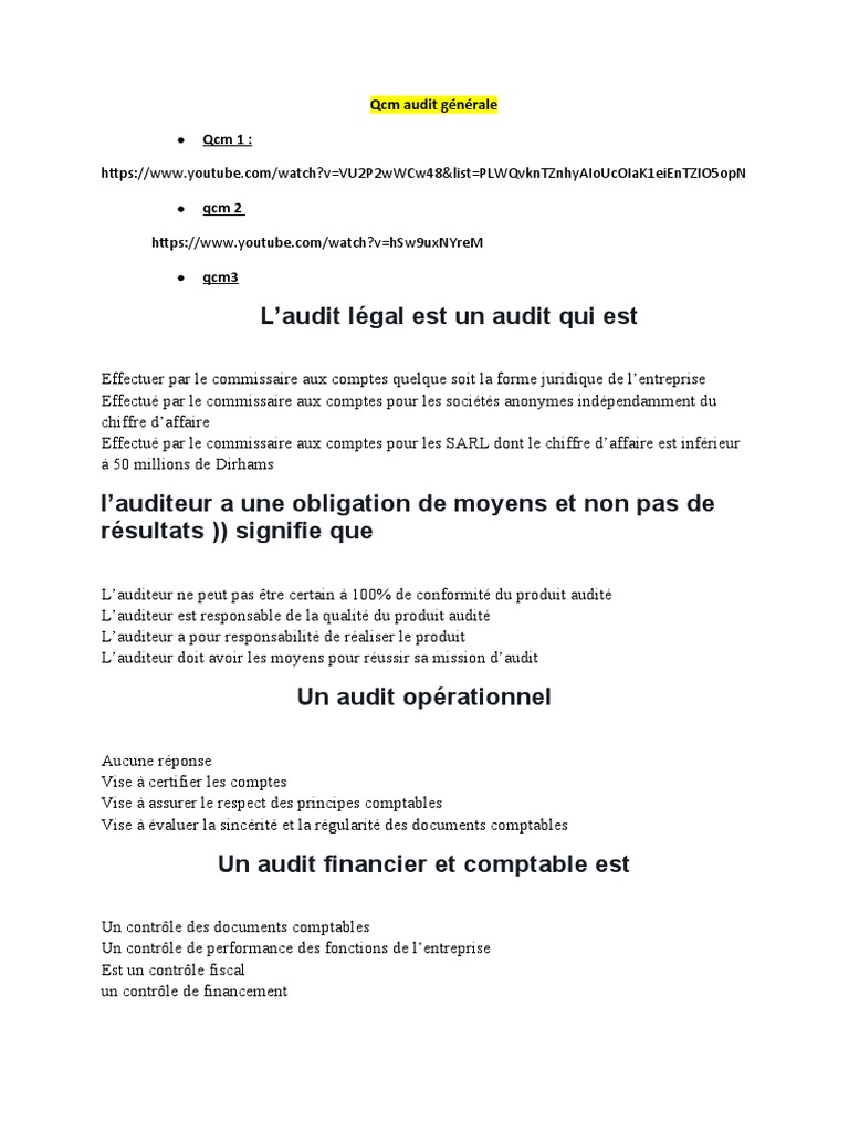 QCM sur l'Audit Général et ses Concepts | PDF | Audit | Audit financier