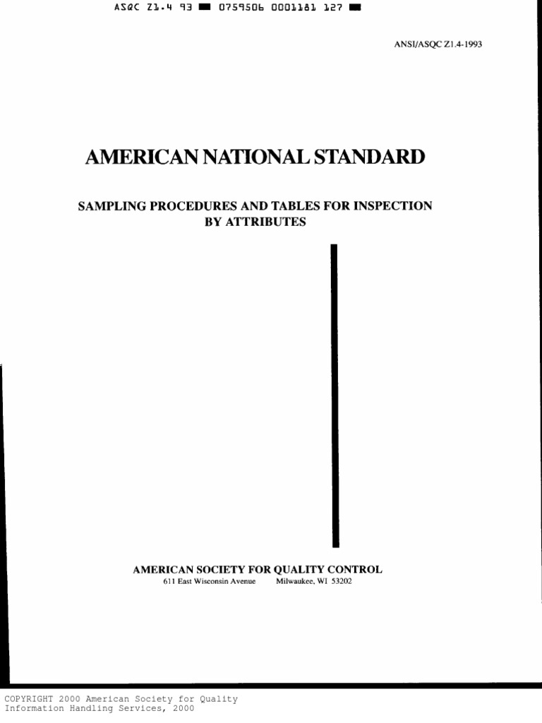 Ansi Asqc Z1.4-1993 | PDF | Quality | Non Profit Organizations Ansi Asqc Z1.4-1993 | PDF | Quality | Non Profit Organizations