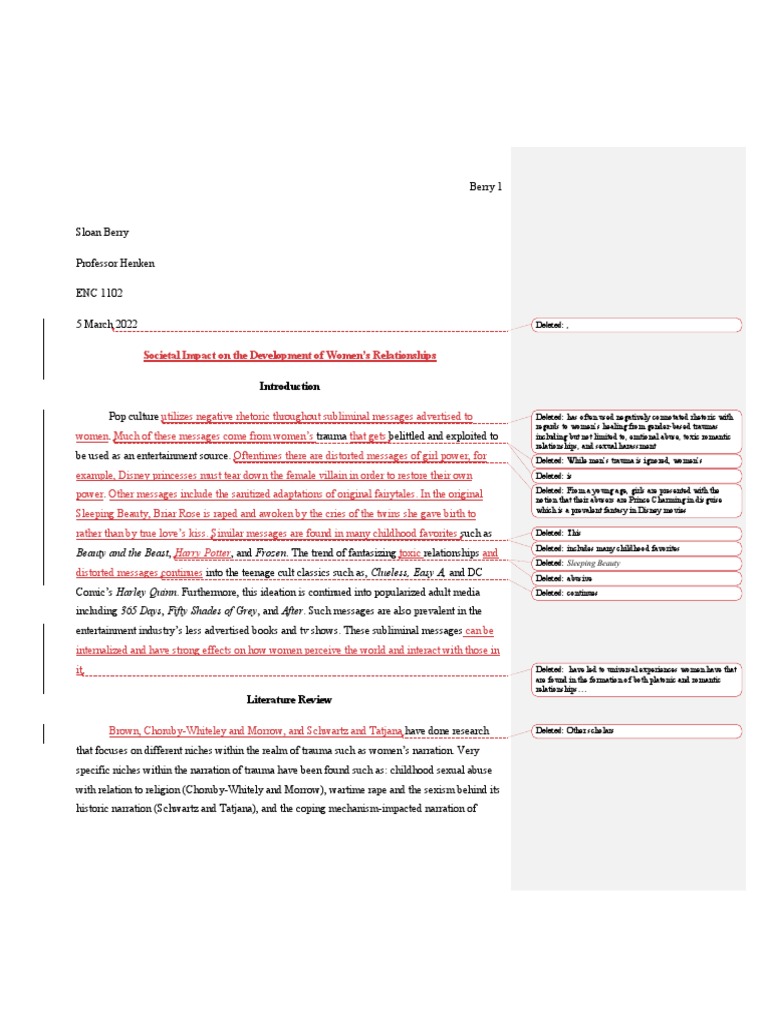 Enc 1102 - Berry Research Proposal | PDF | Psychological Trauma | Likert Scale