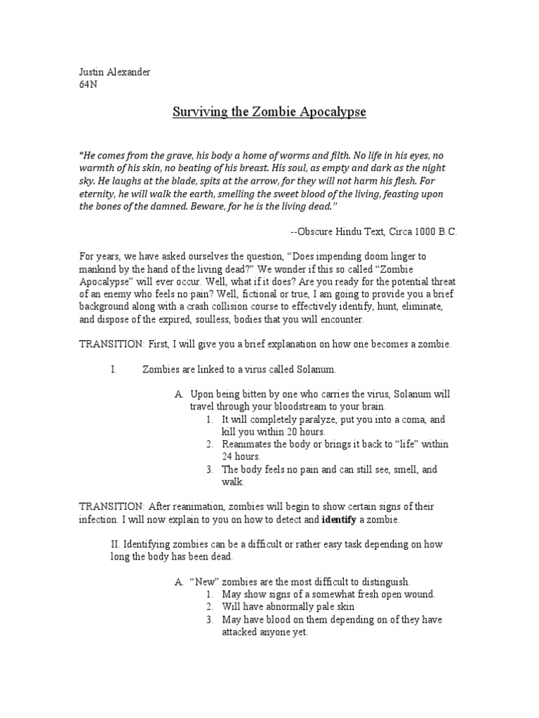 Zombie Speech Outline | PDF | Zombies