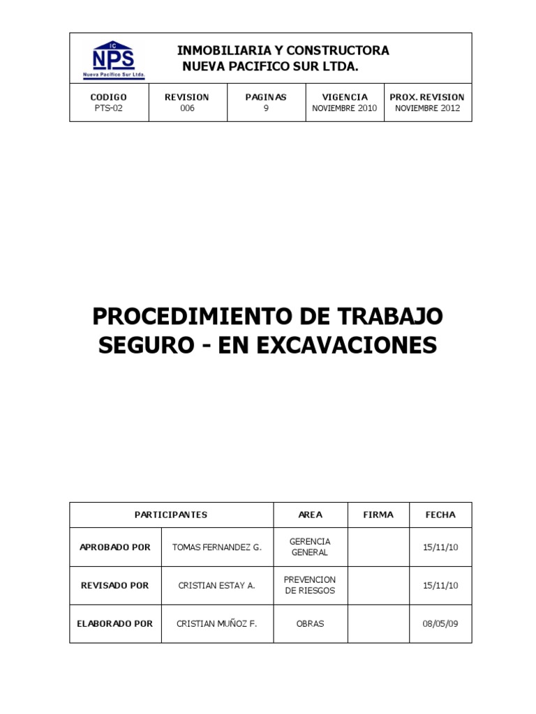 PTS-02 - Procedimiento de Trabajo Seguro - en Excavaciones Modificación ...