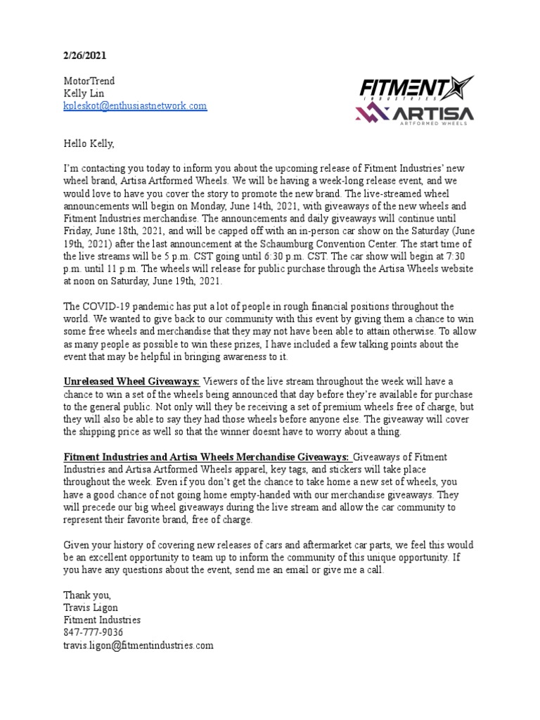 Media Pitch Letter | PDF | Mass Media | Communication