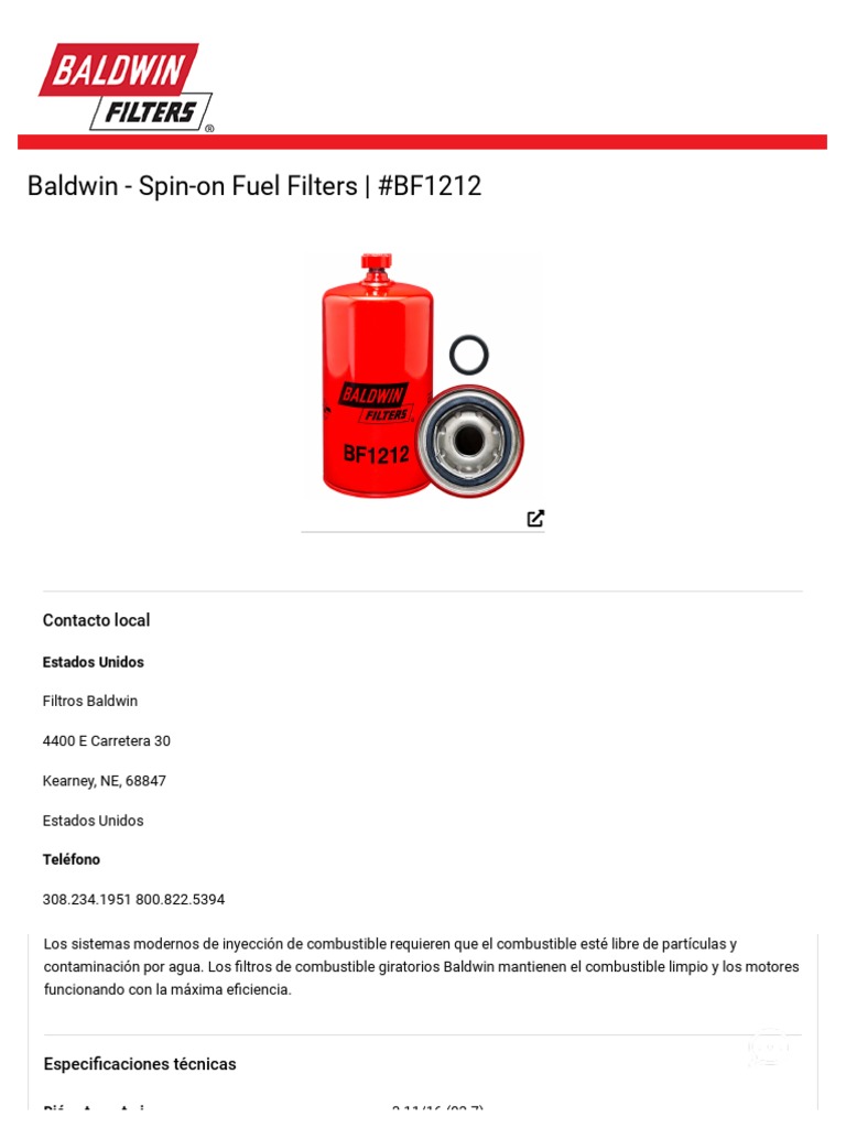 BF1212 - Baldwin - Filtros de Combustible Roscados - Balduino | PDF