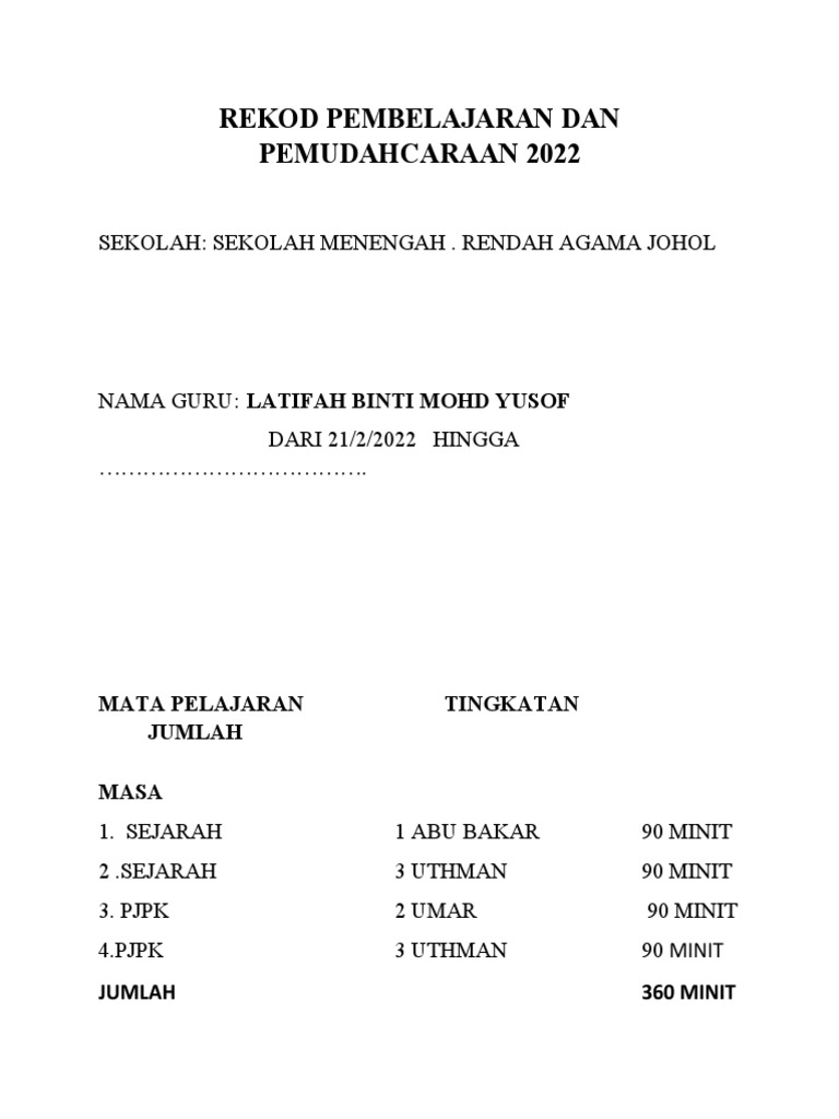 Butiran Diri Dan Fail Rekod Mengajar | PDF