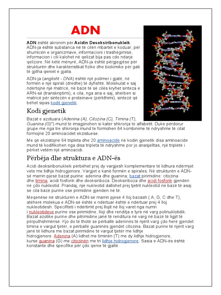 Kodi Gjenetik: ADN Është Akronim Për Acidin Desoksiribonukleik | PDF