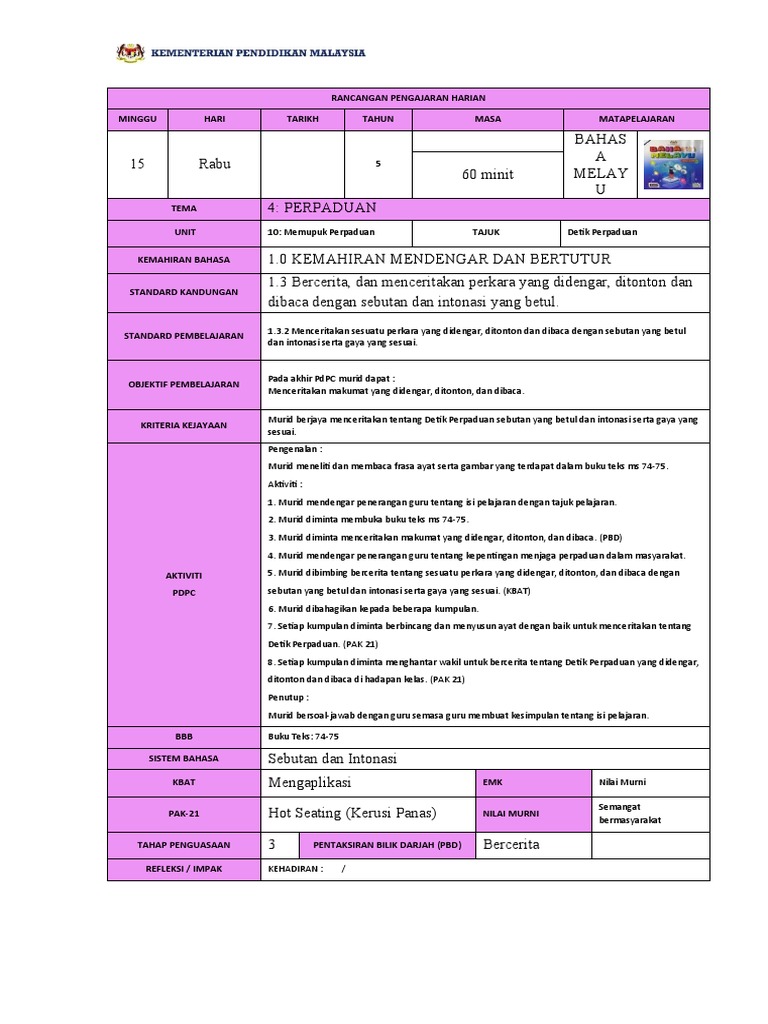 RPH BM THN 5 Unit 10 | PDF