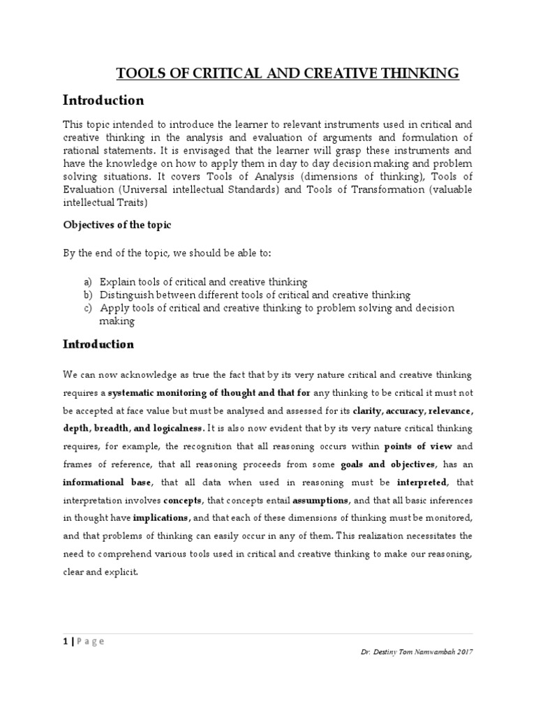 Critical Thinking Tools Guide | PDF | Thought | Critical Thinking