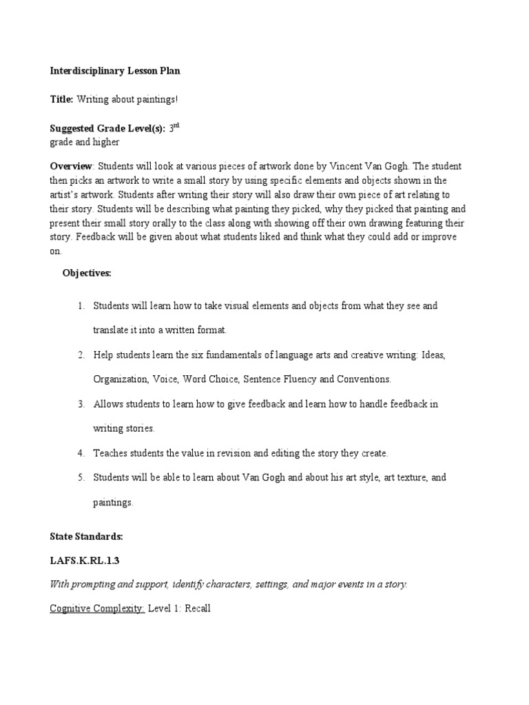 Interdisciplinary Lesson Plan Draft | PDF | Drawing | Vincent Van Gogh