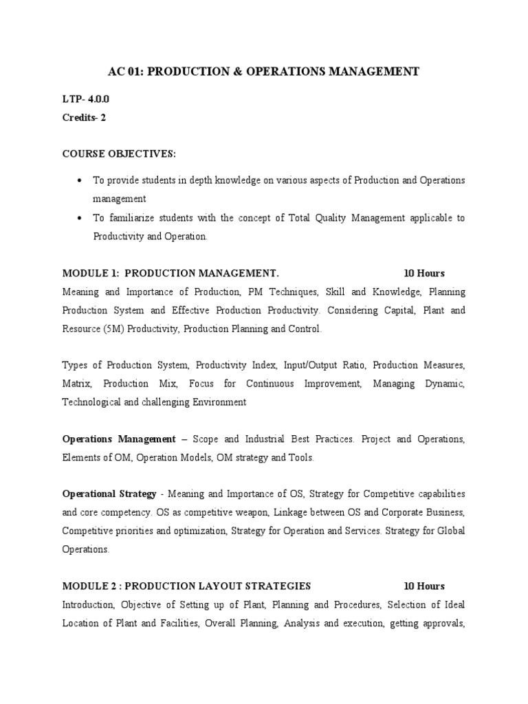 Ac 01 Production & Operations Management | PDF | Operations Management ...
