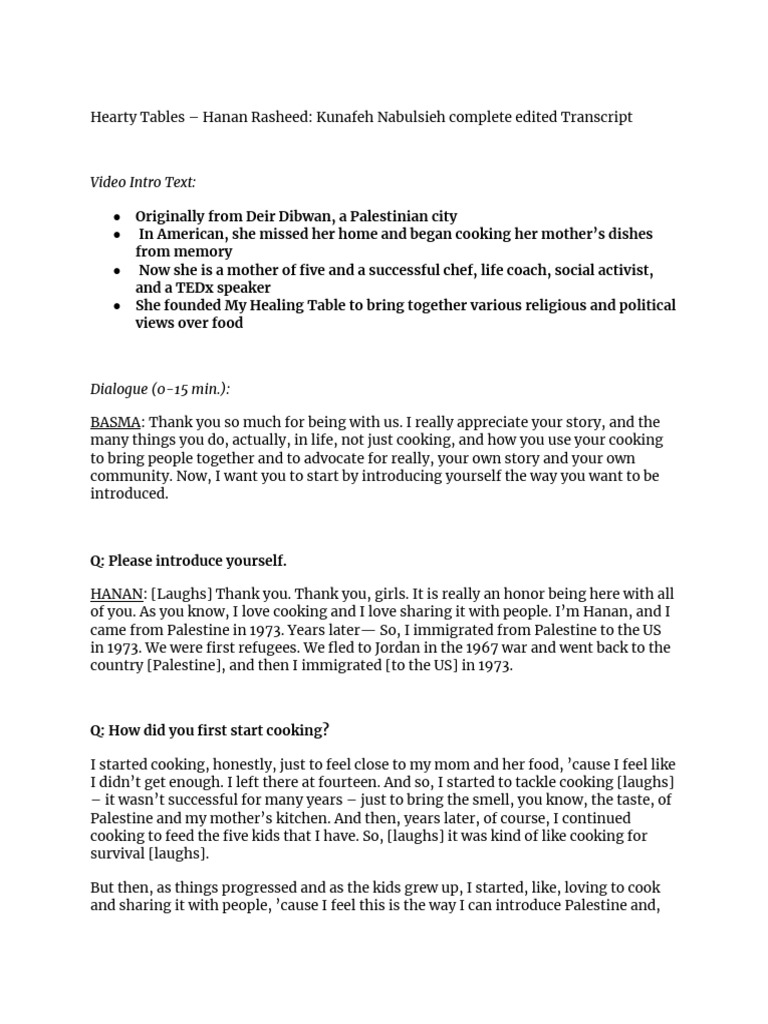Transcript - Hanan Rasheed Video | PDF | Lunch | Israel