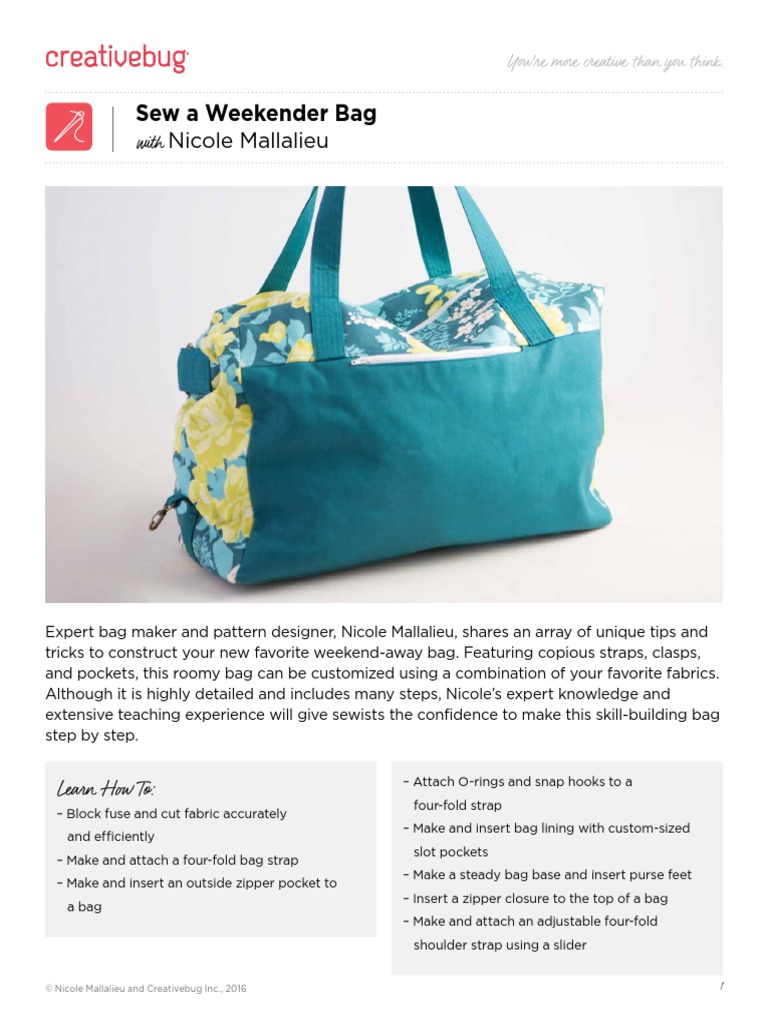 Weekender Bag Sewing Pattern | Download Free PDF | Sewing | Consumer Goods