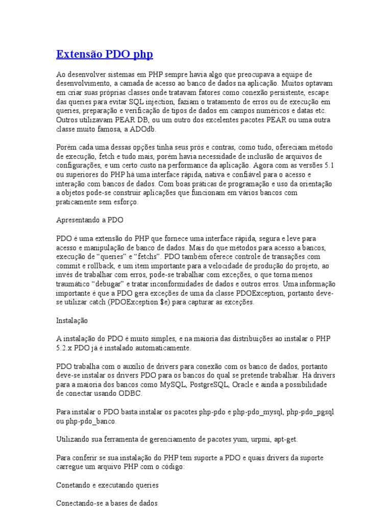Extensão PDO PHP | PDF | Php | SQL