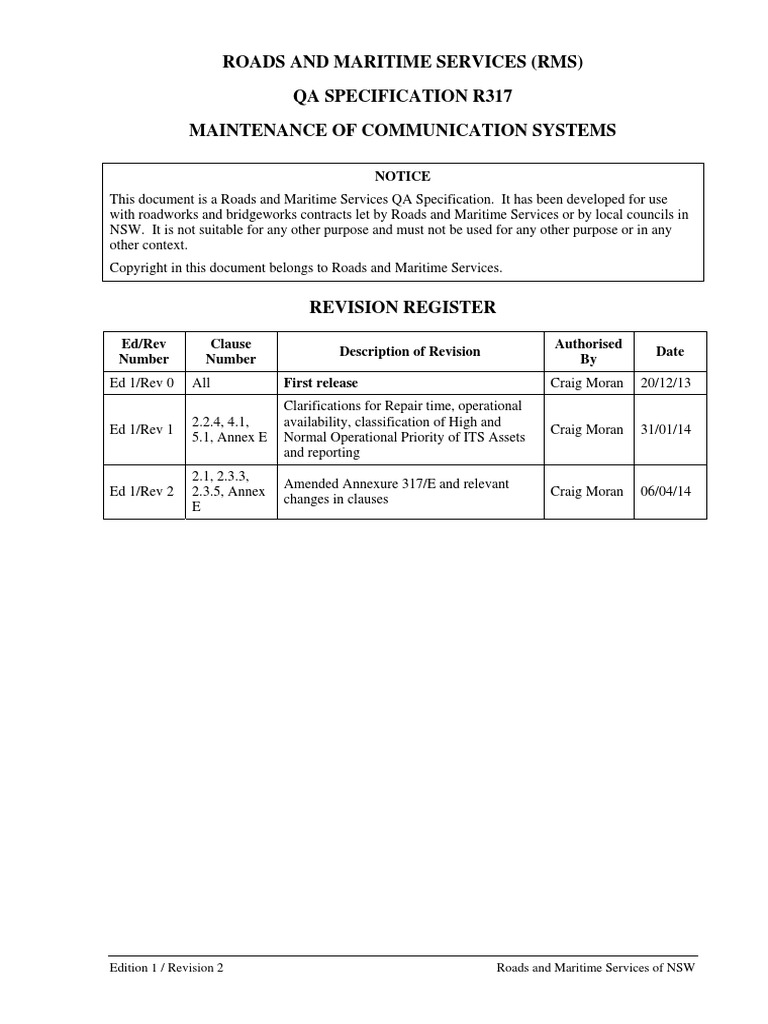 Roads and Maritime Services (RMS) Qa Specification R317 Maintenance of ...