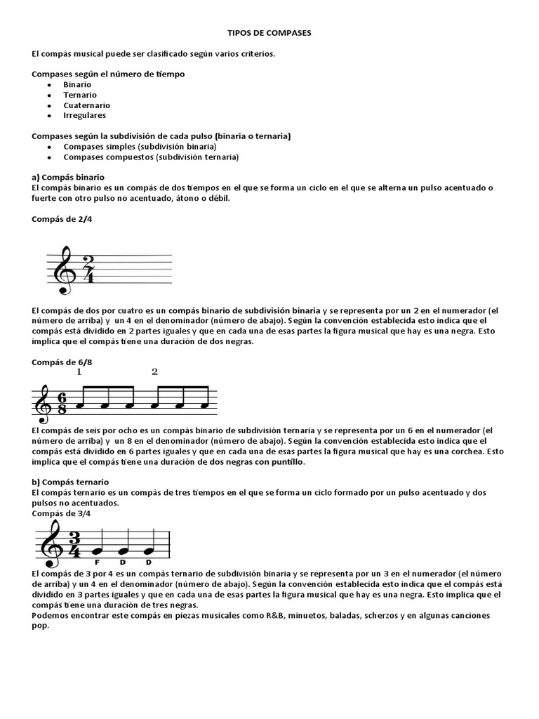 Tipos de Compases | PDF | Teoría musical | Elementos de la música