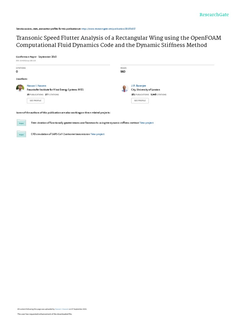 Transonic Speed Flutter Analysis of A Rectangular Wing Using The OpenFOAM Computational Fluid ...