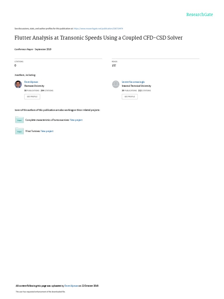 Flutter Analysis at Transonic Speeds Using A Coupled CFD-CSD Solver | PDF | Computational Fluid ...