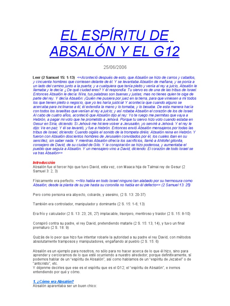 El Espíritu de Absalón y El G12 | PDF | David | Hebrón