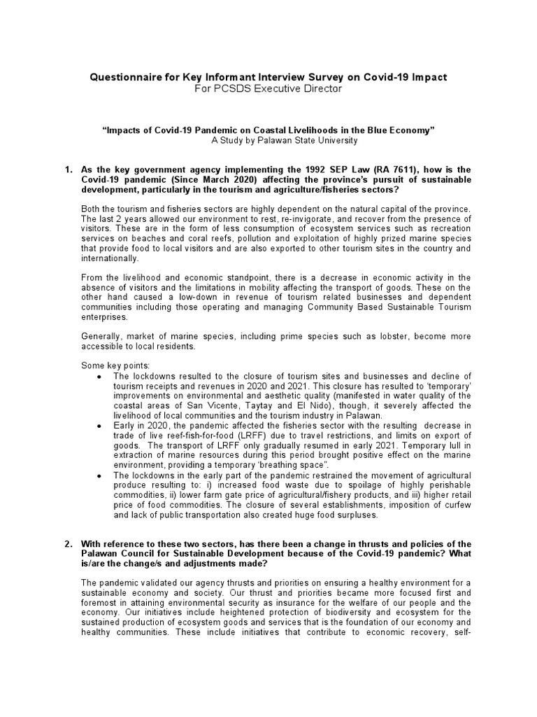 Questionnaire For KII Survey On Covid - For ExecDir | Download Free PDF ...