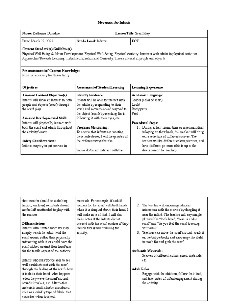 Movement Lesson Plan | PDF | Scarf | Teachers