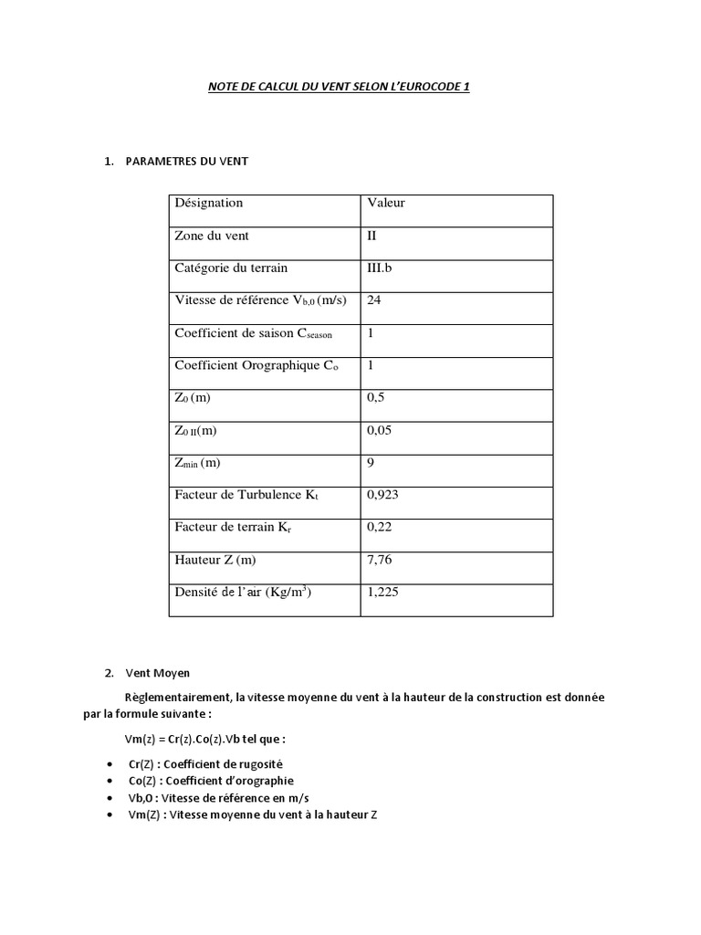Note de Calcul Du Vent... | PDF | Pression | Plaie