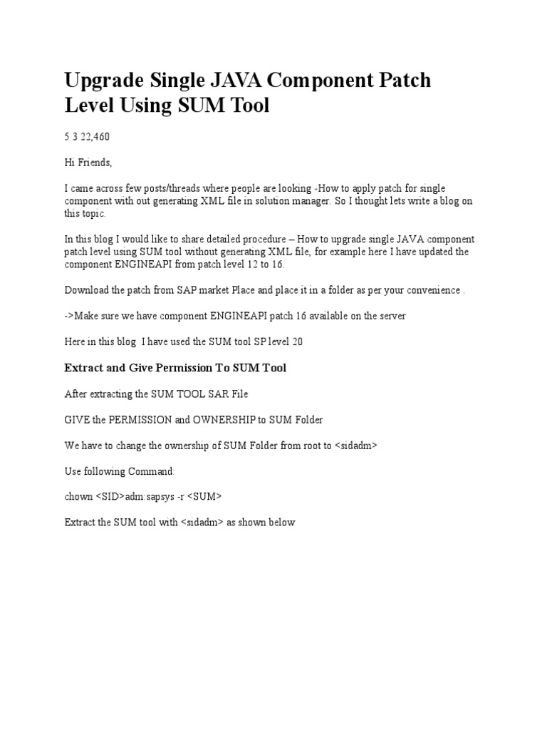 Upgrade Single Java Component Patch Level Using Sum Tool Pdf Superuser Information Technology