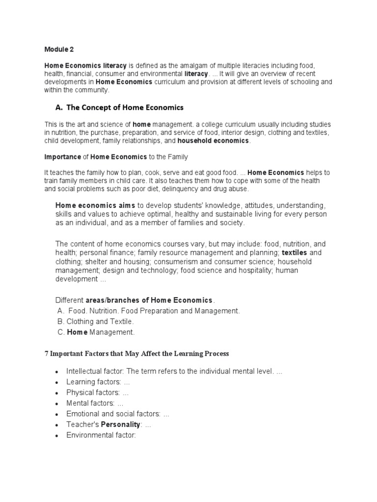 Overview of Home Economics Concepts | PDF | Home Economics | Economics